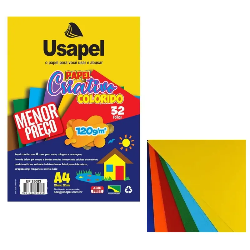 Papel A4 Criativo 8 Cores (120g/m2) C/32 Folhas - Usapel - Lupel